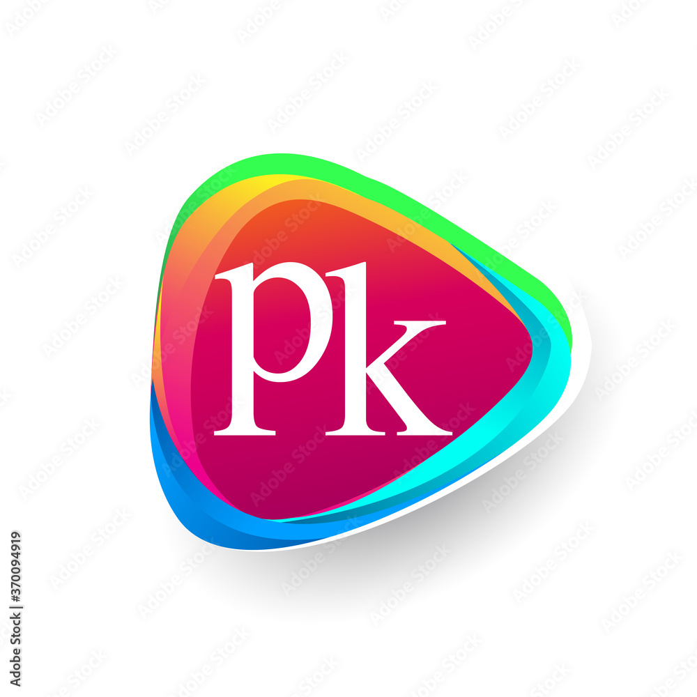 Letter PK logo in triangle shape and colorful background, letter ...