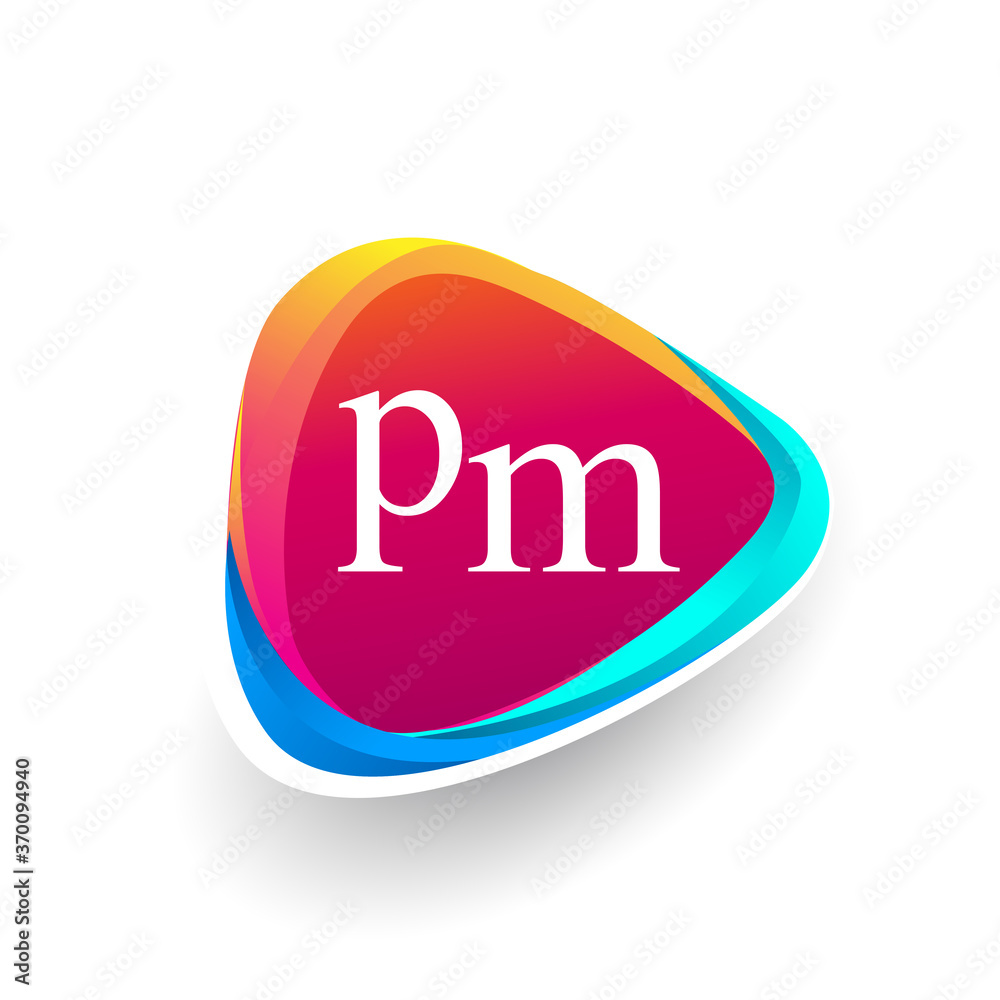 Letter PM logo in triangle shape and colorful background, letter ...