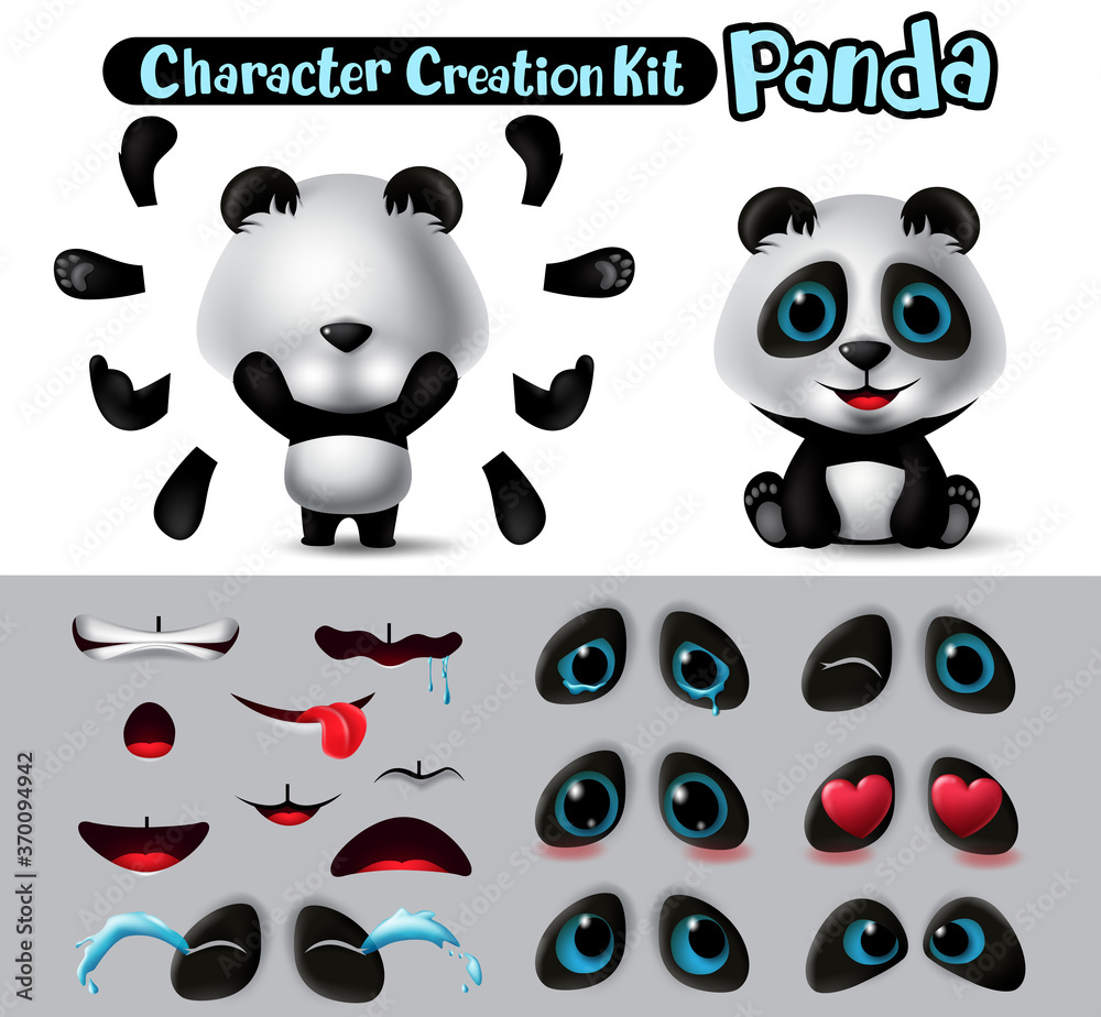 Pandas character animal vector creation set. Panda bear characters ...