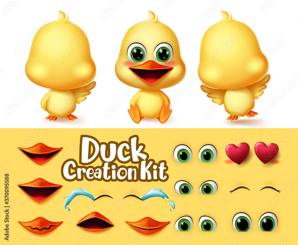 Ducks creation animal characters vector set. Duck animals editable ...