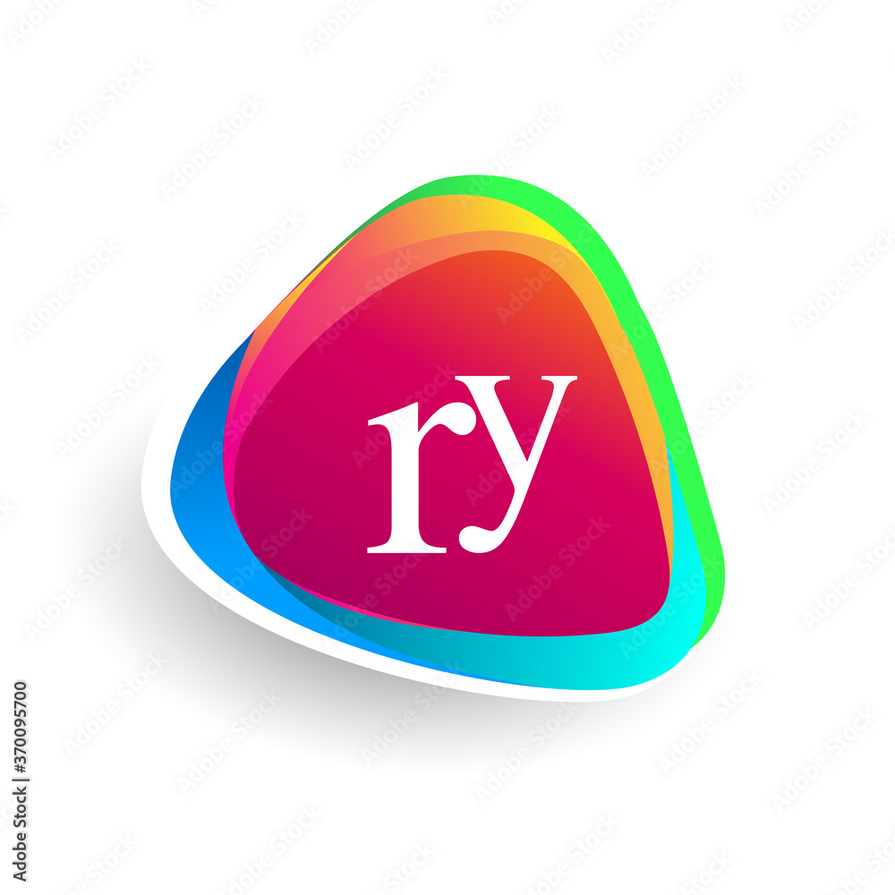 Letter RY logo in triangle shape and colorful background, letter ...