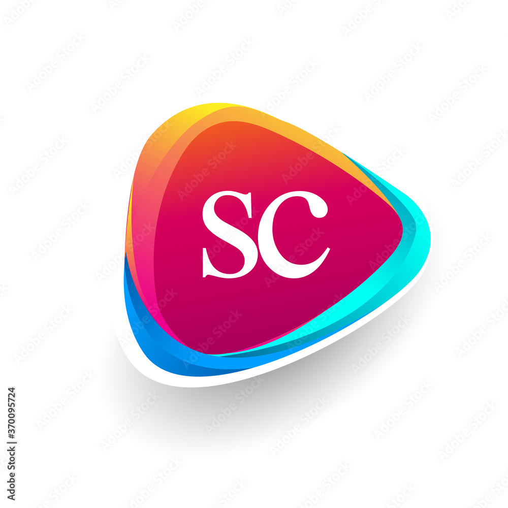 Letter SC logo in triangle shape and colorful background, letter ...