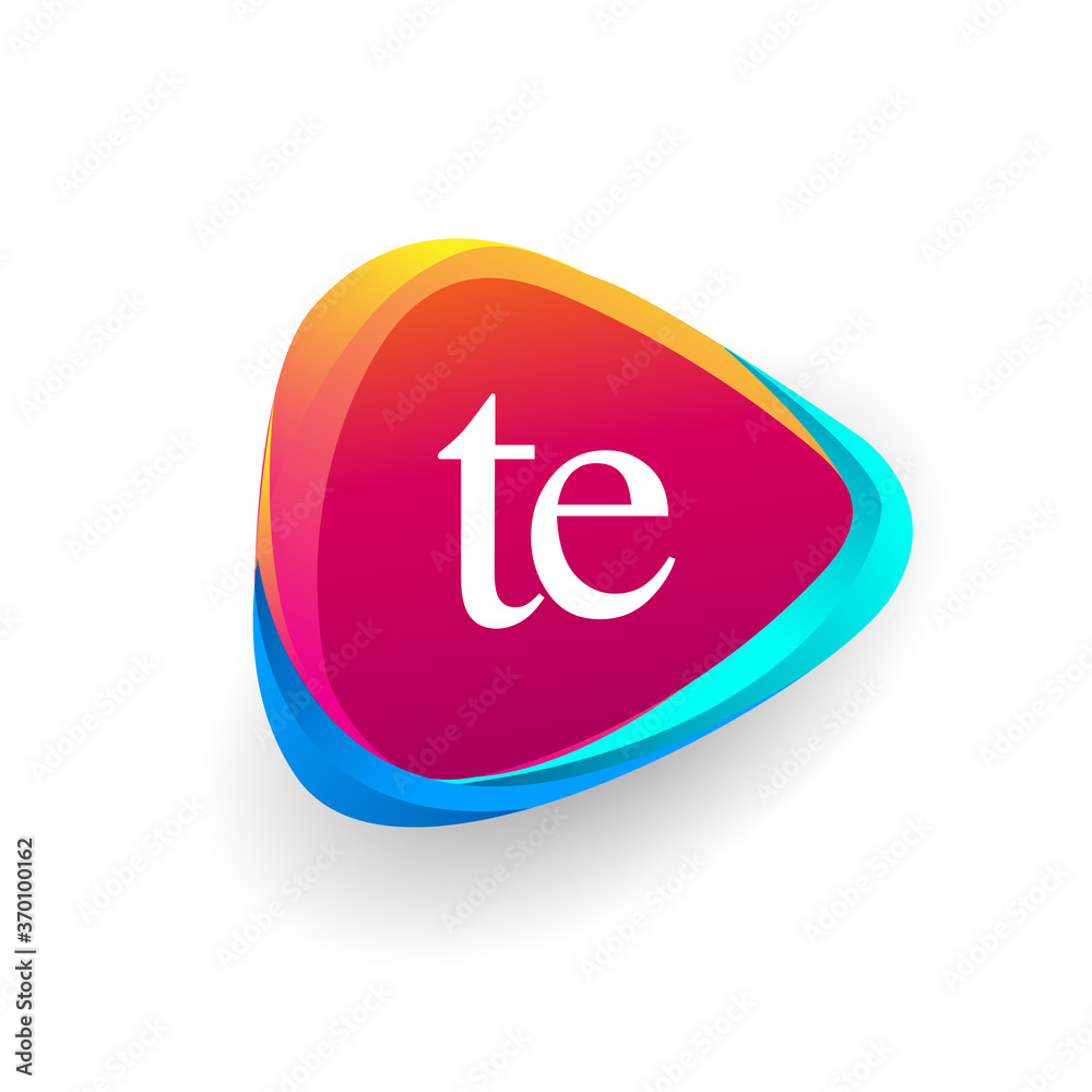 Letter TE logo in triangle shape and colorful background, letter ...