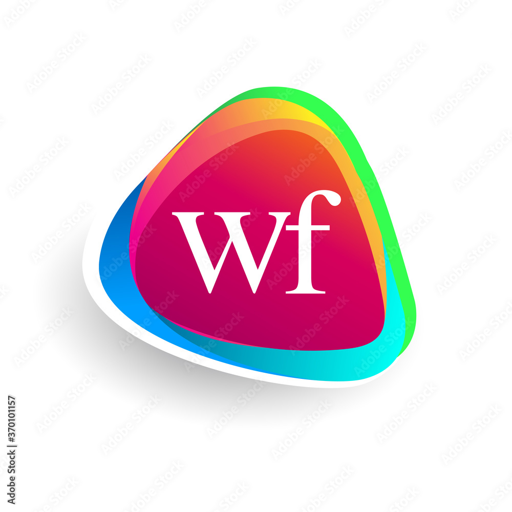 Letter WF logo in triangle shape and colorful background, letter ...
