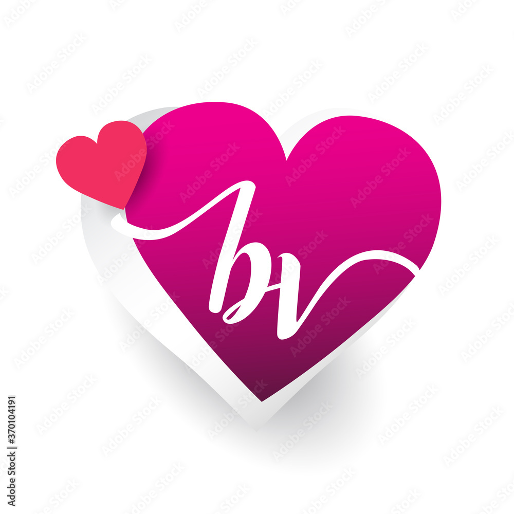 initial logo letter BV with heart shape red colored, logo design for ...