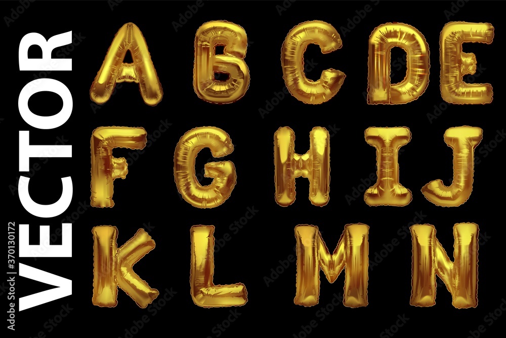 Metallic Gold Balloons, golden letter alphabeth. Gold type Balloons for ...