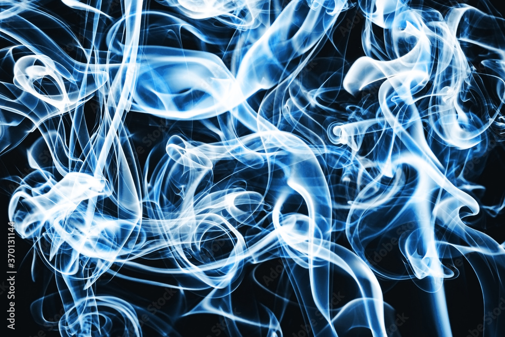 Blue smoke background. Air gas swirl texture. Vapour isolated on black ...