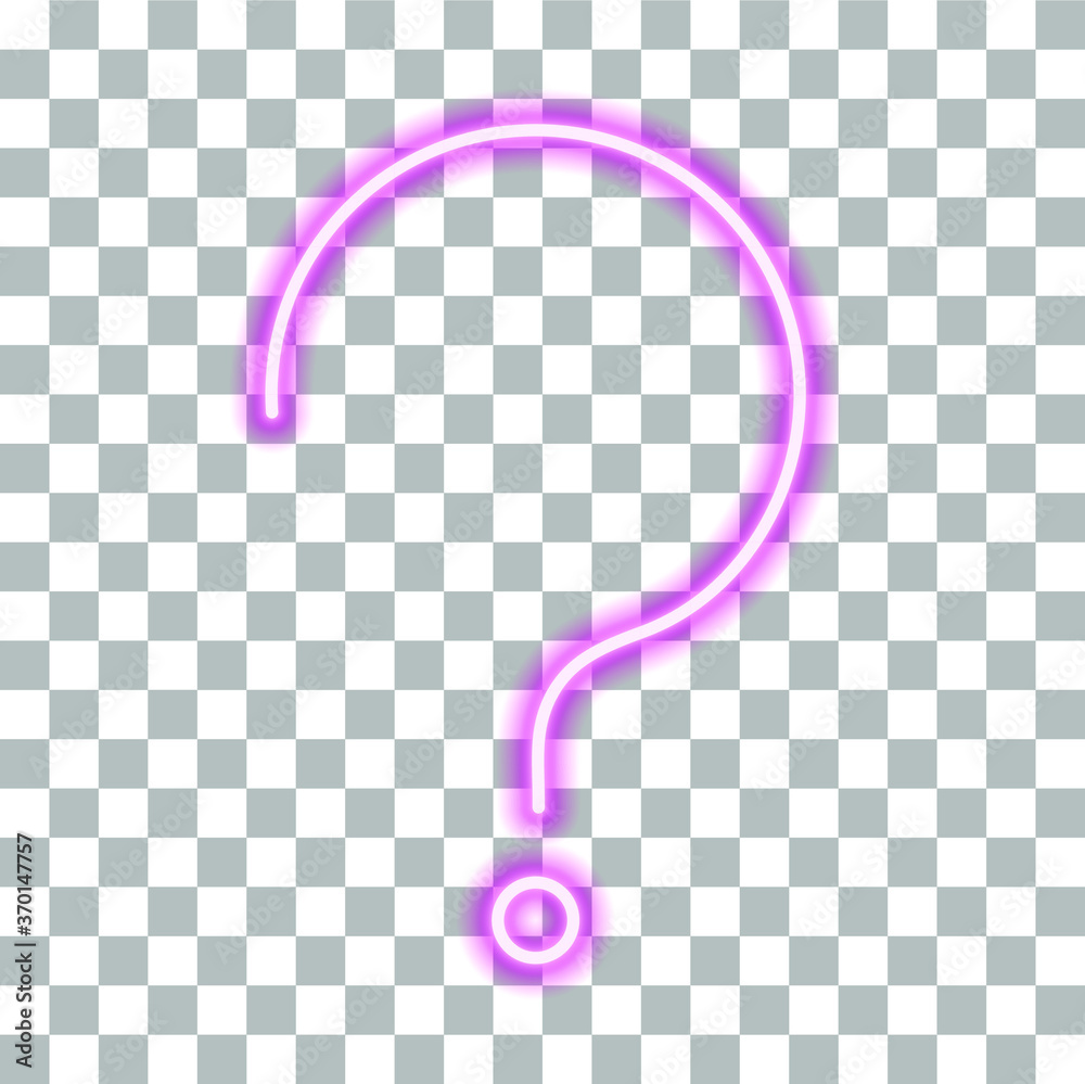 Neon question sign on transparent background. Vector illustration ...