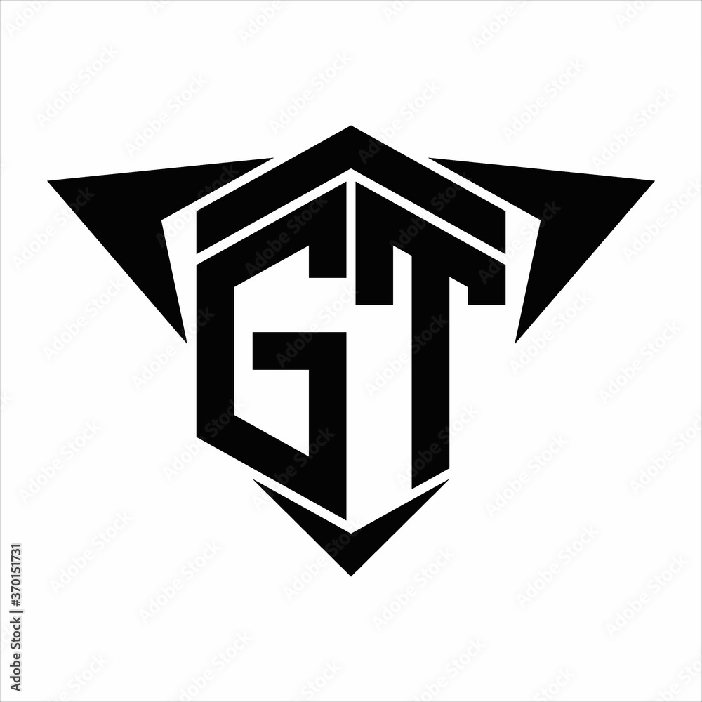 GT Logo monogram with wings arrow around design template on white ...