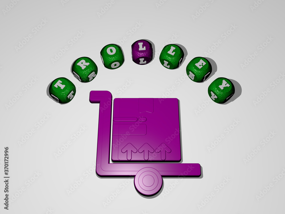 3D representation of trolley with icon on the wall and text arranged by ...