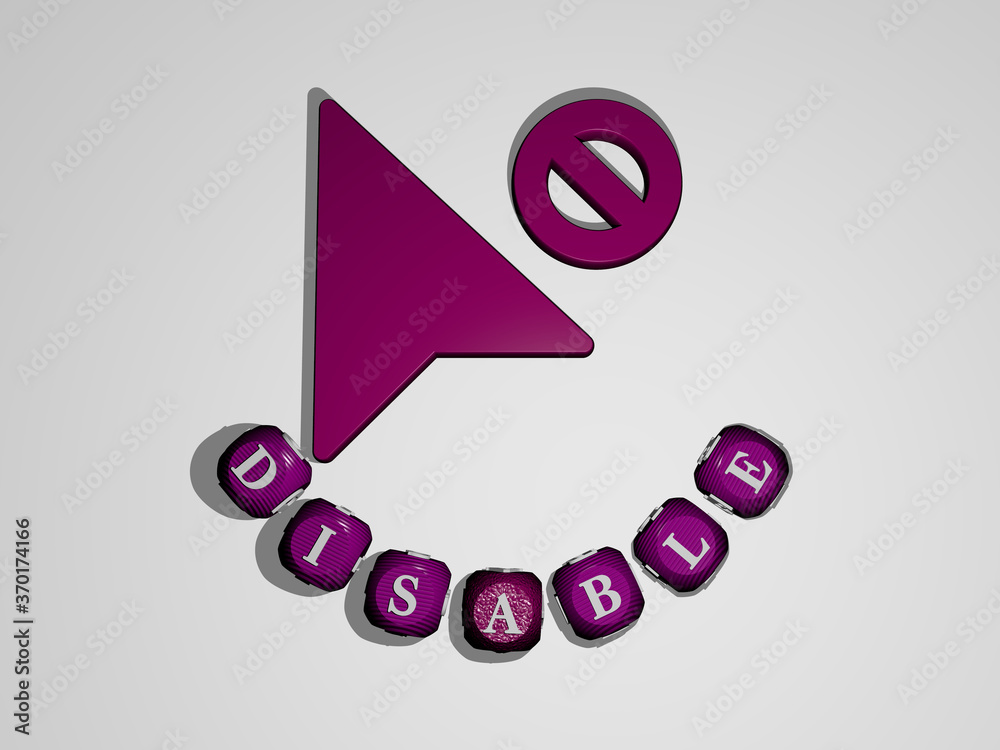 3D representation of DISABLE with icon on the wall and text arranged by ...