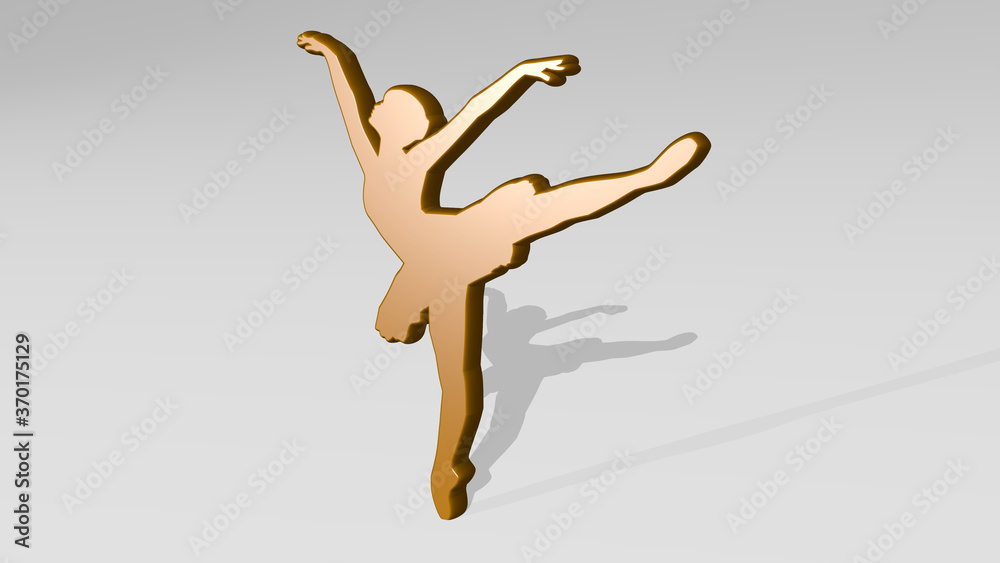 dancer stand with shadow. 3D illustration of metallic sculpture over a ...