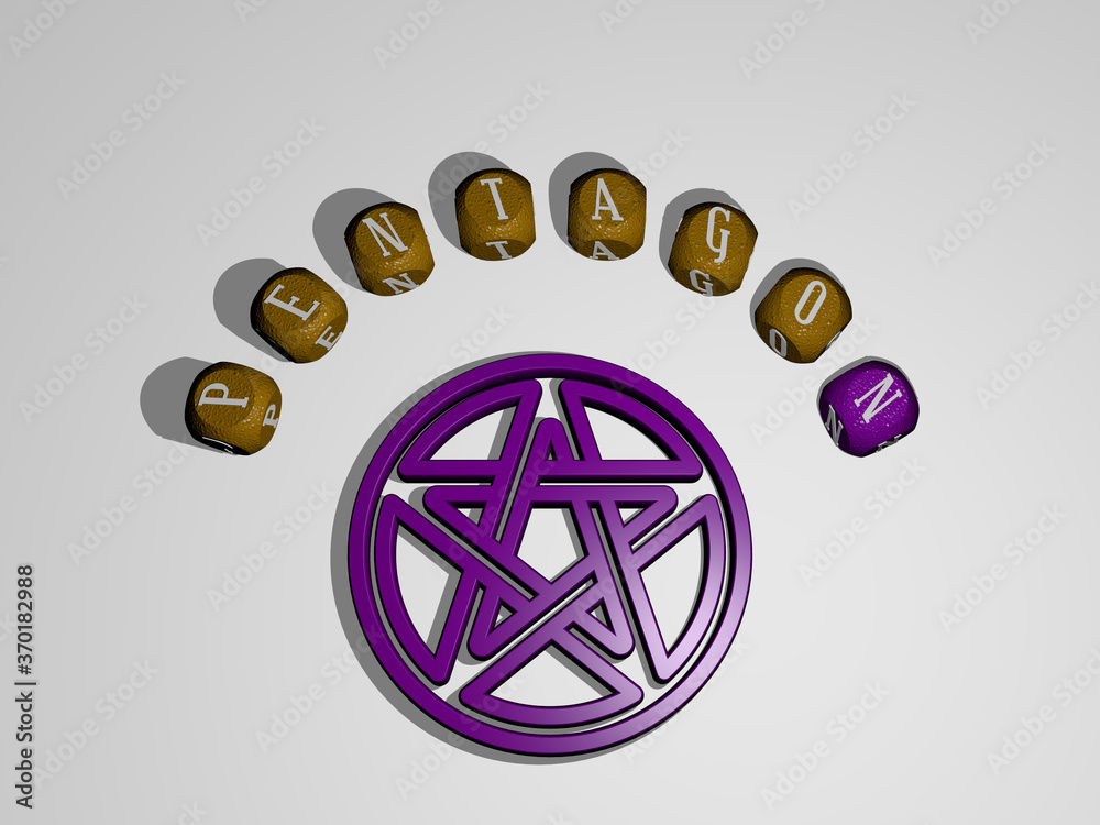 3D graphical image of pentagon vertically along with text built around ...