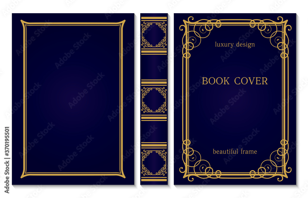 Book cover and spine ornament. Vintage old frames. Royal Golden and ...