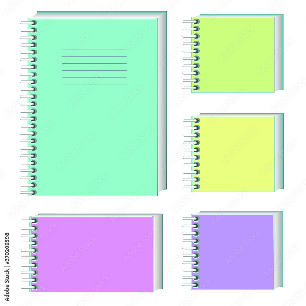Vector realistic illustration of notebooks on a spiral. An isolated ...