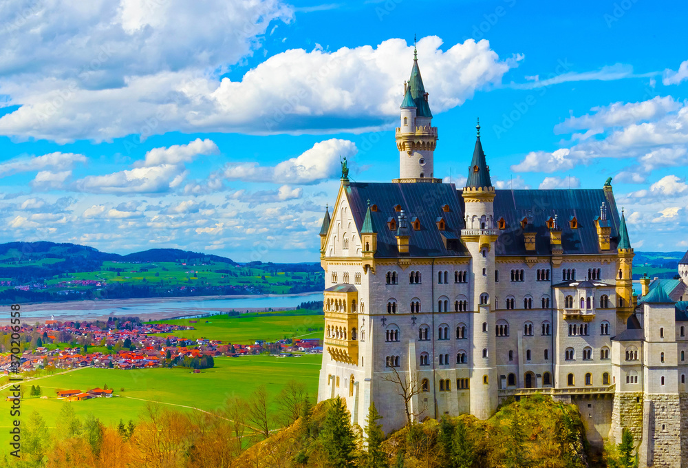 view of the famous tourist attraction in the Bavarian Alps - the 19th ...