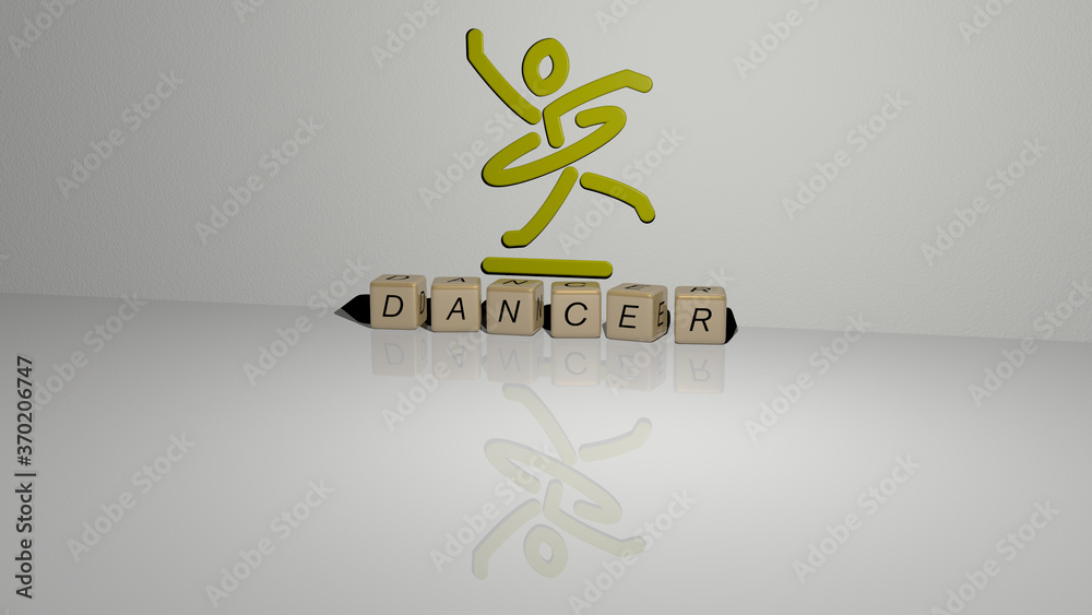 3D representation of dancer with icon on the wall and text arranged by ...