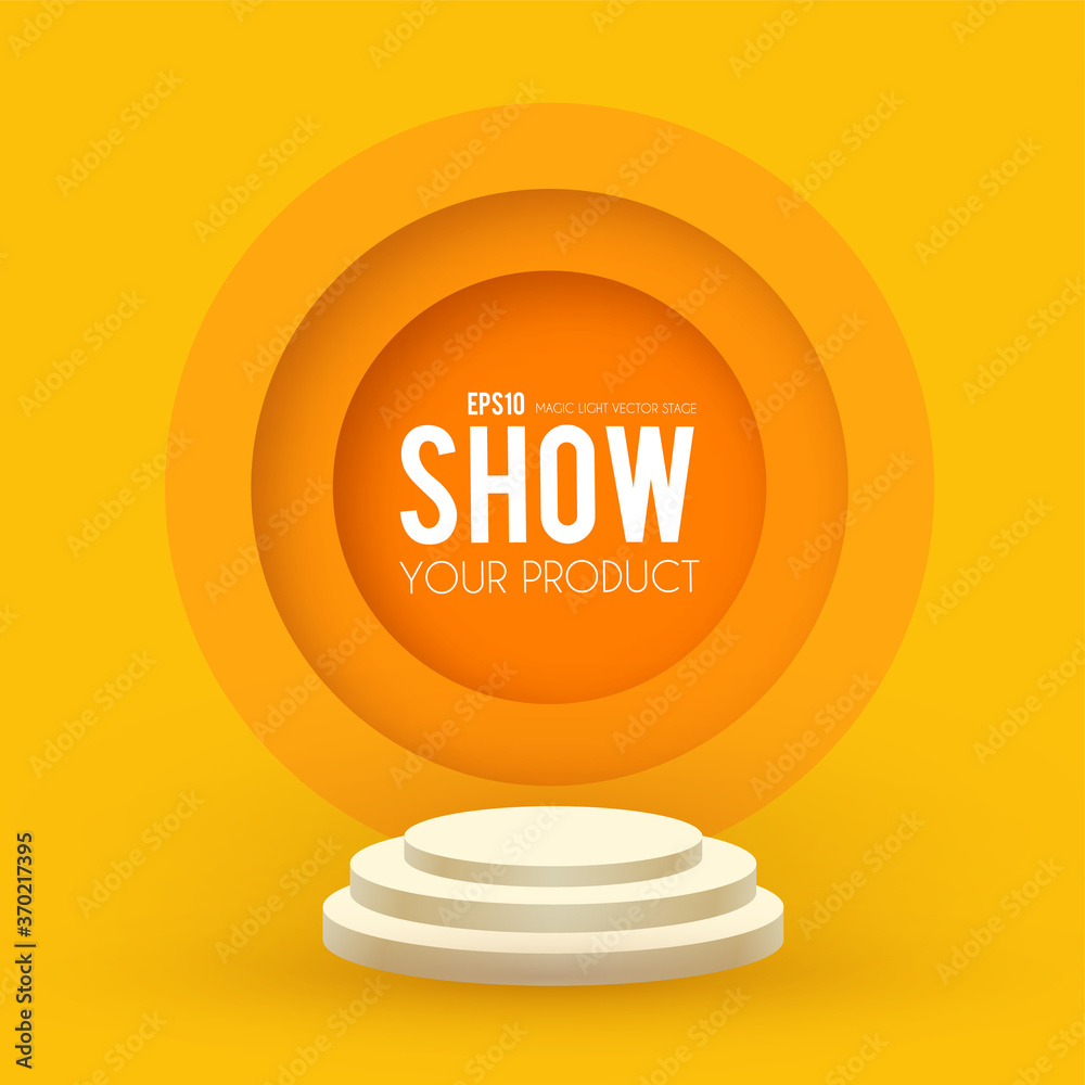 Round Podium. Scene, pedestal and 3D platform with circle banner ...