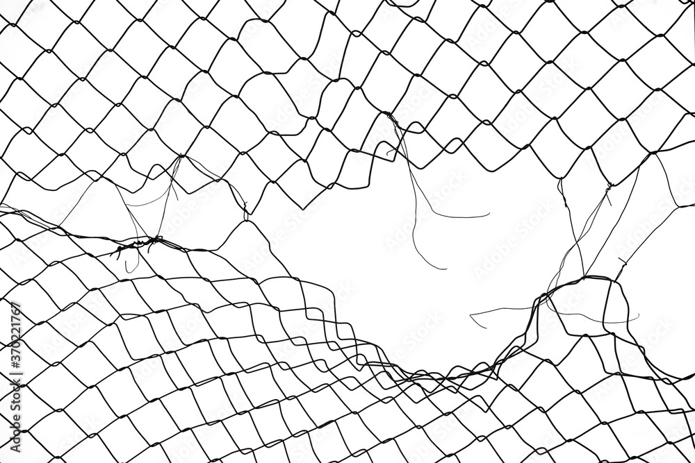 damage wire mesh on white background. Mesh netting with hole isolated ...