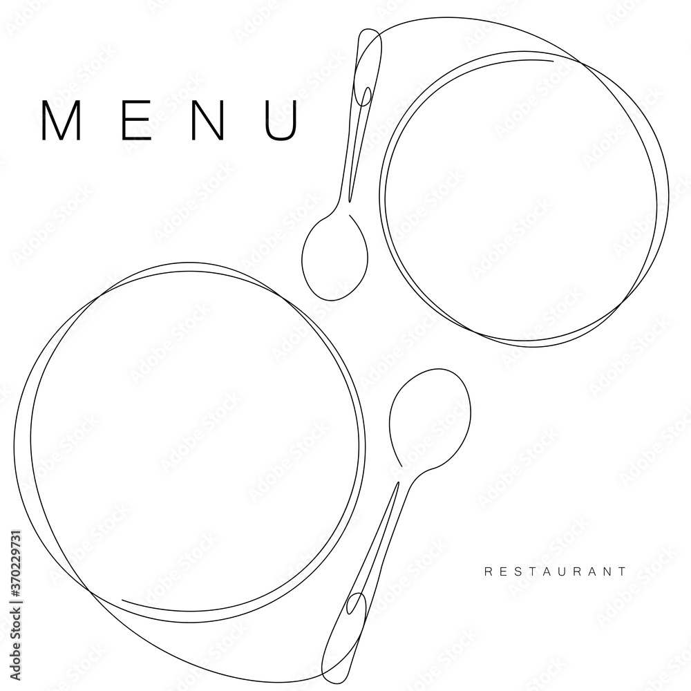 Menu background design, plate and spoon line draw. Vector illustration ...