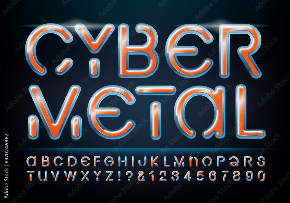 Cyber Metal Font Alphabet with 3d Chrome and Shiny Metal Effects ...