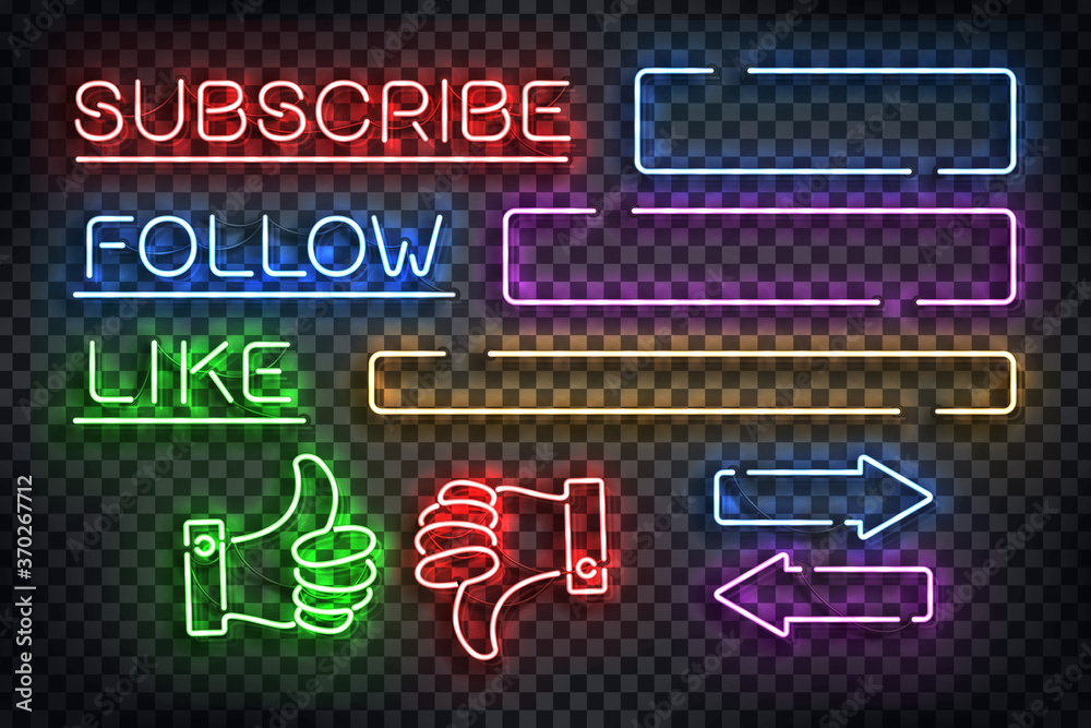 Vector set of realistic isolated neon sign of blogging logo and frames ...