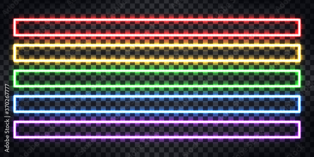 Vector set of realistic isolated neon sign of colorful panoramic ...