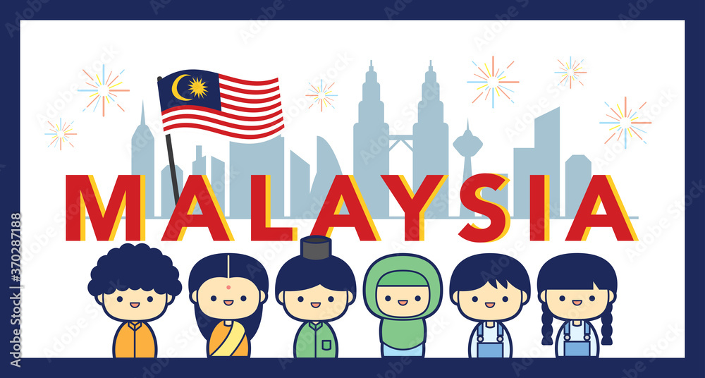 Malaysia National / Independence Day illustration with 3 race cute ...