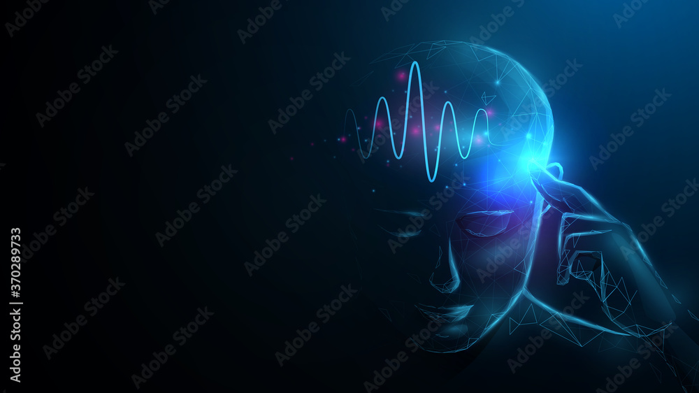 Male Anatomy, Power of Human Brain. Human Face Wireframe and Fractal ...