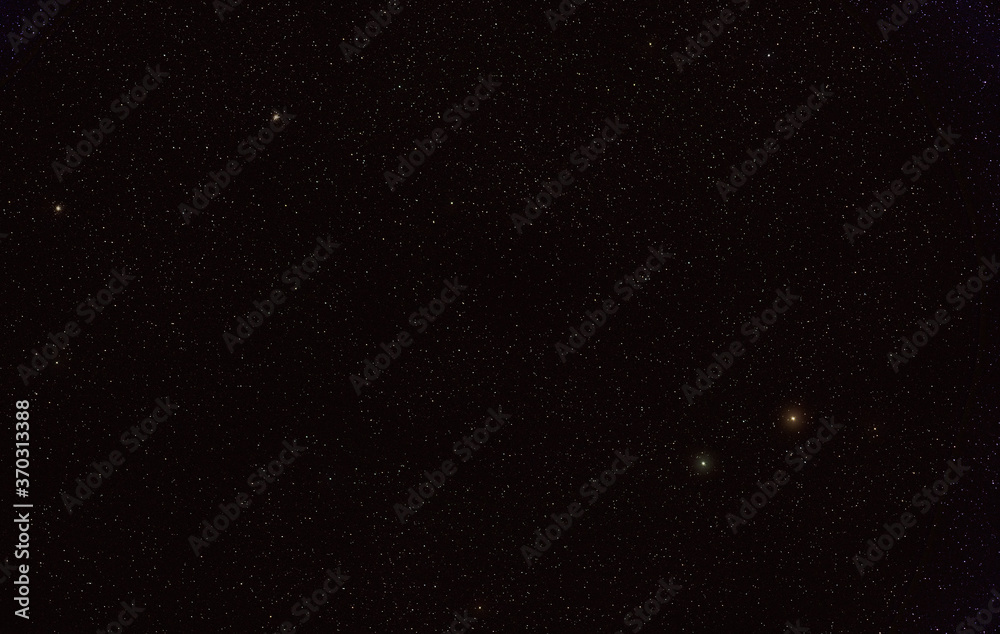 Many stars on night sky with bright Yed Prior and Posterior stars ...