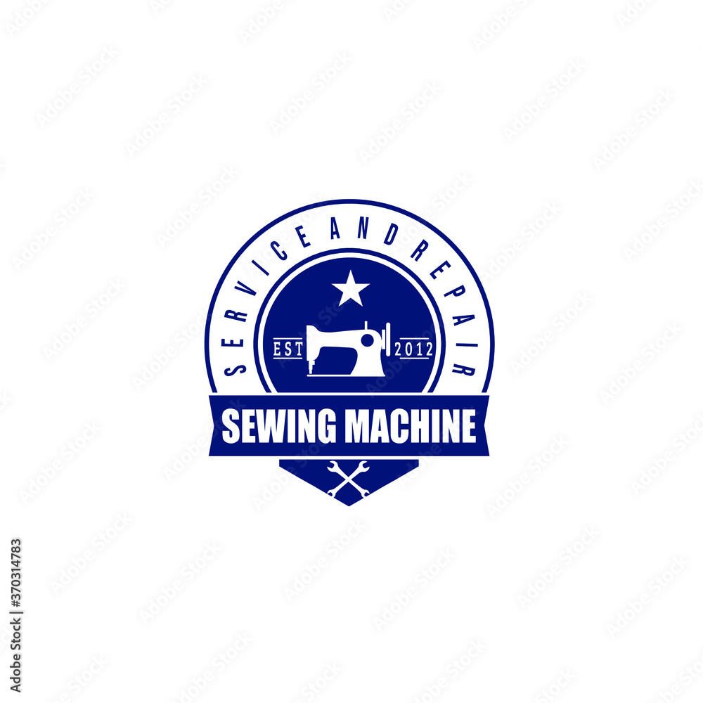 Vetor do Stock: Blue circle logo of sewing machine service and repair ...