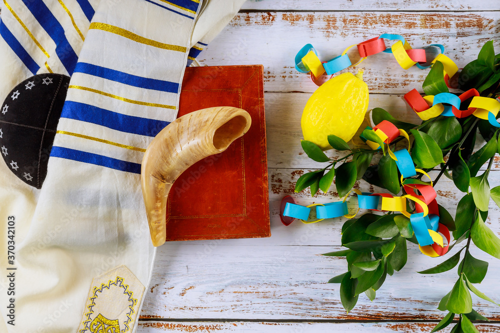 Jewish ritual festival of Sukkot in the jewish religious symbol over ...