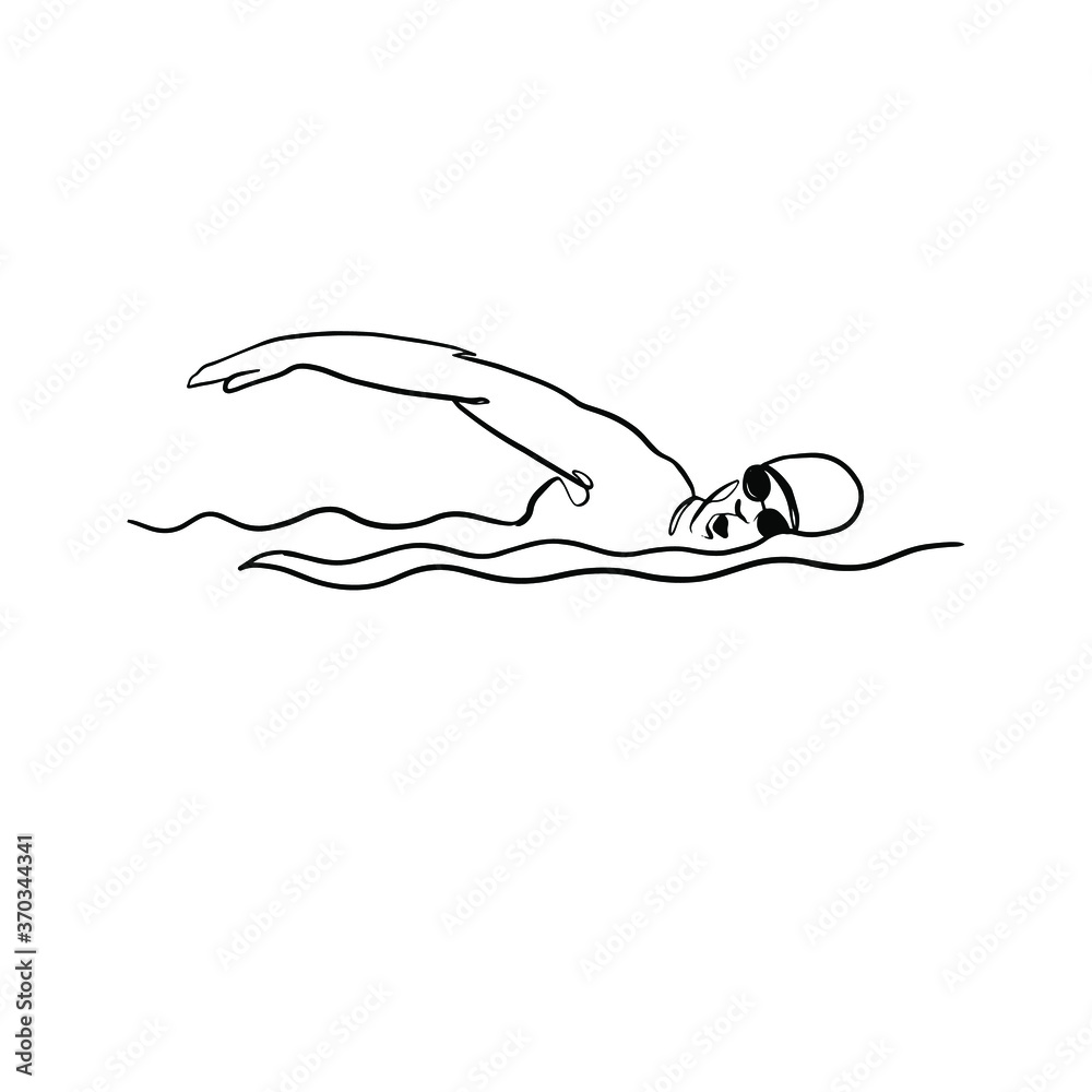 One continuous line drawing of professional swimmer man swimming ...