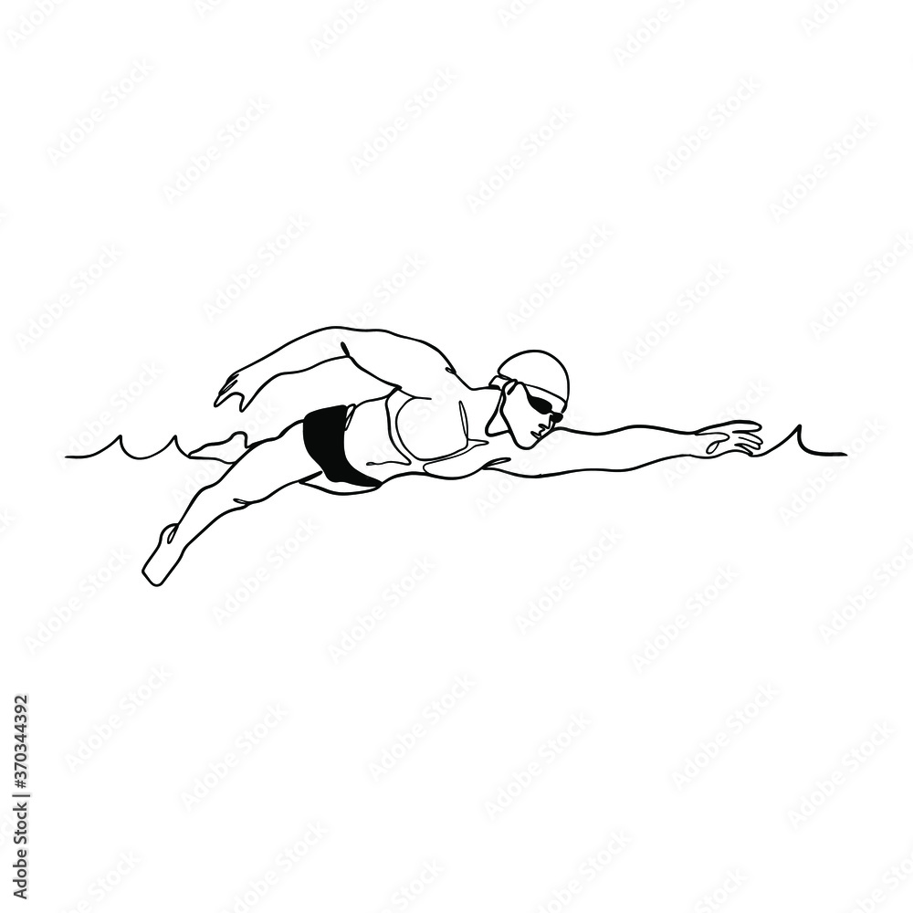 One continuous line drawing of professional swimmer man swimming ...