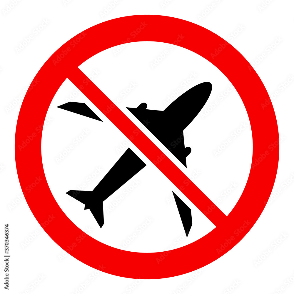 Flight cancelled icon, no airplane sign, flying prohibition symbol ...