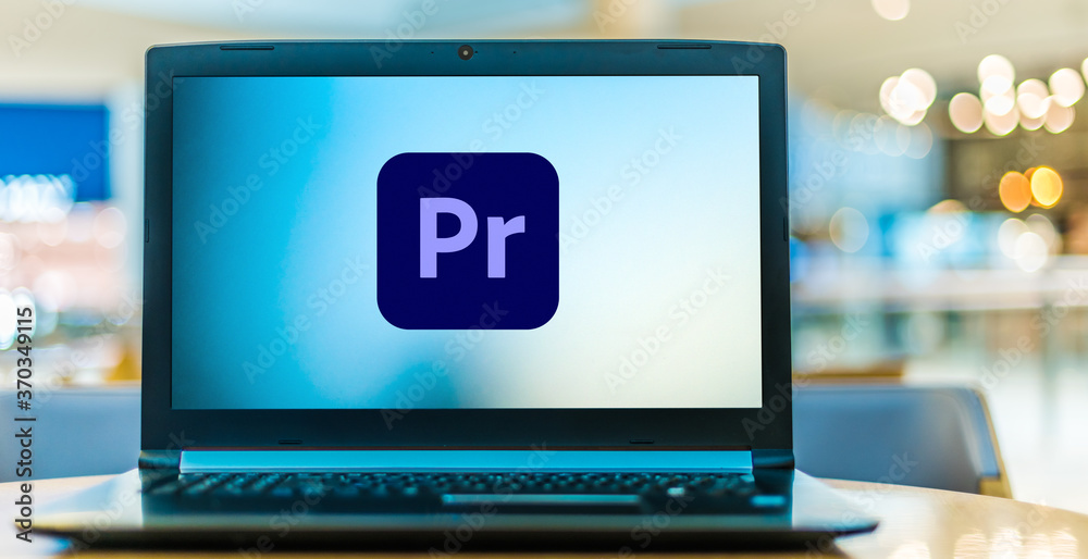Laptop computer displaying logo of Adobe Premiere Pro Stock Photo ...