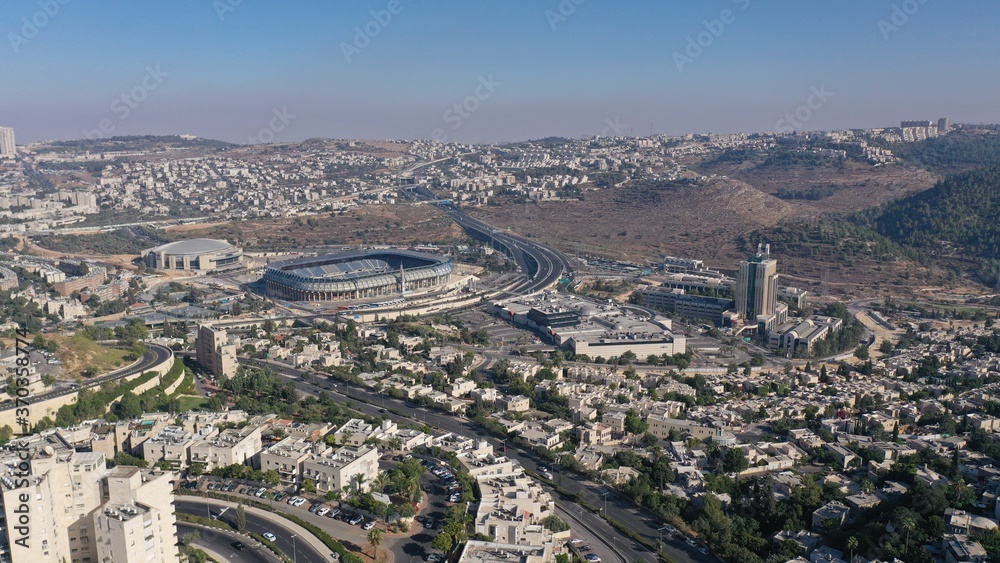 Teddy and Arena Stadium in Jerusalem Aerial view Malha neighbourhood ...