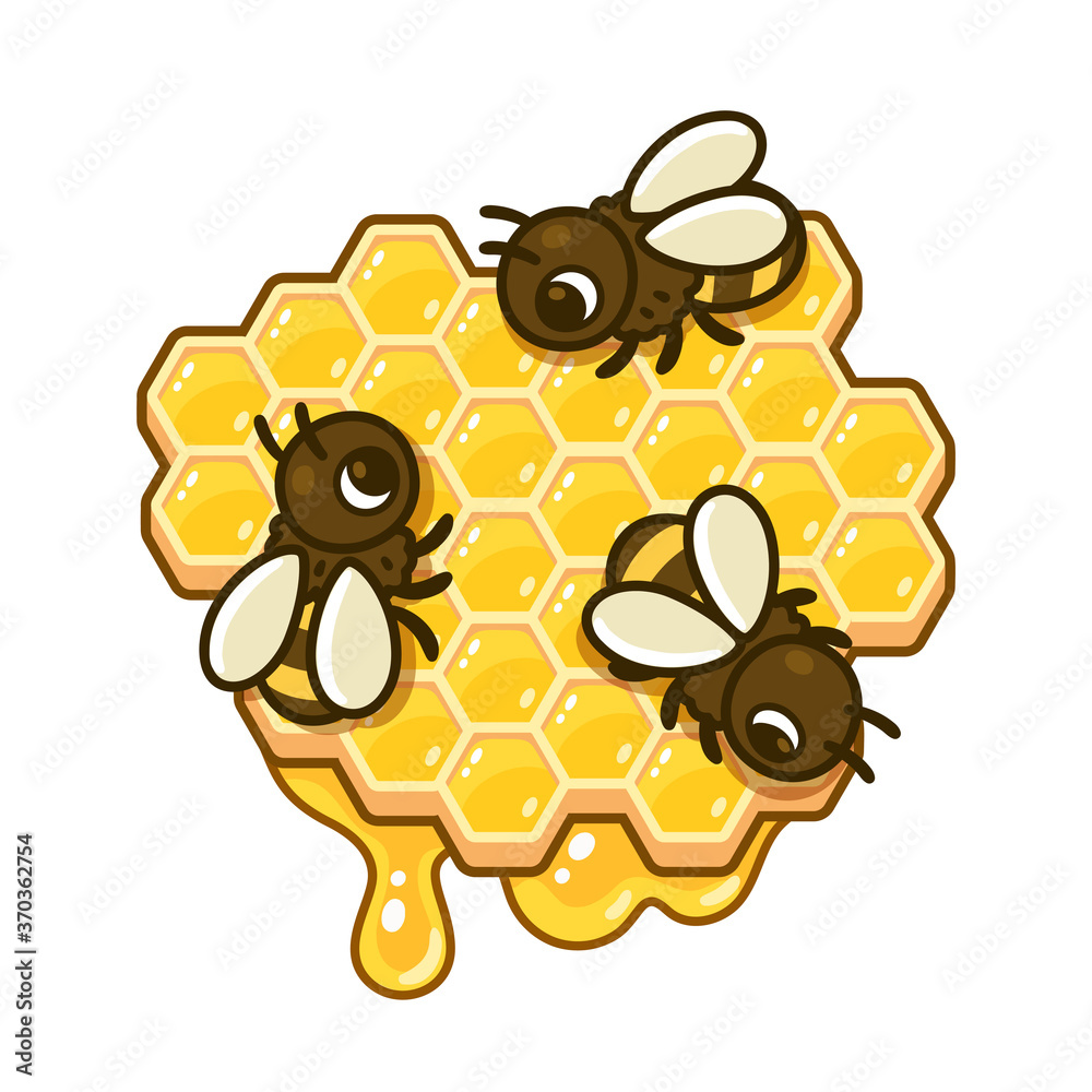 Cartoon honey bee on honeycomb Stock Vector | Adobe Stock