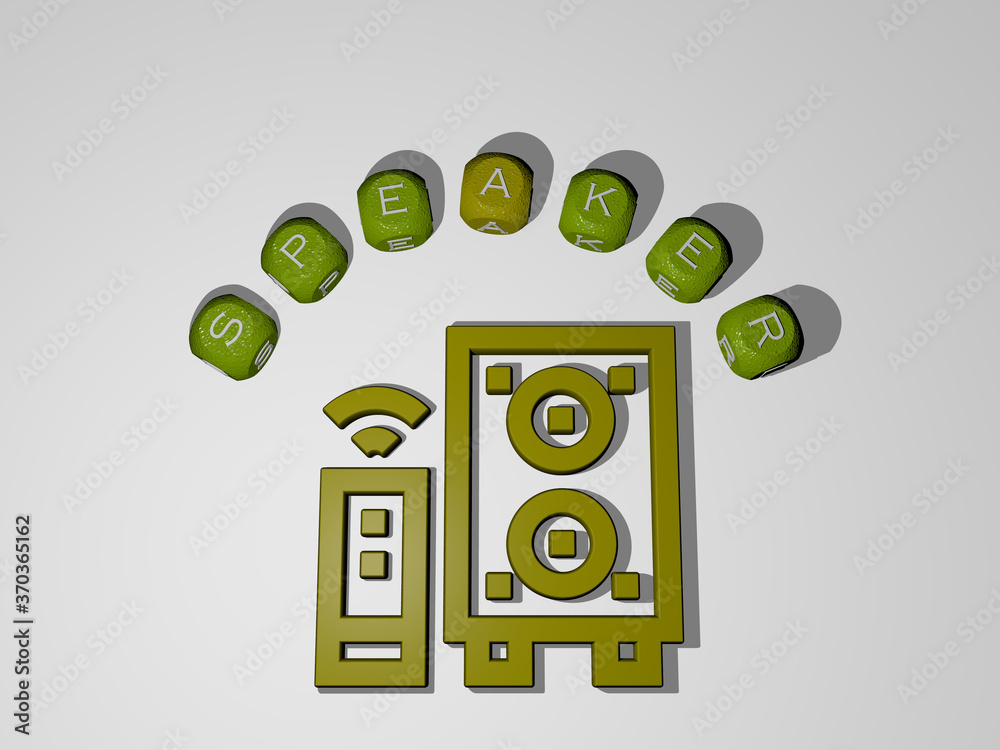 3D representation of SPEAKER with icon on the wall and text arranged by ...