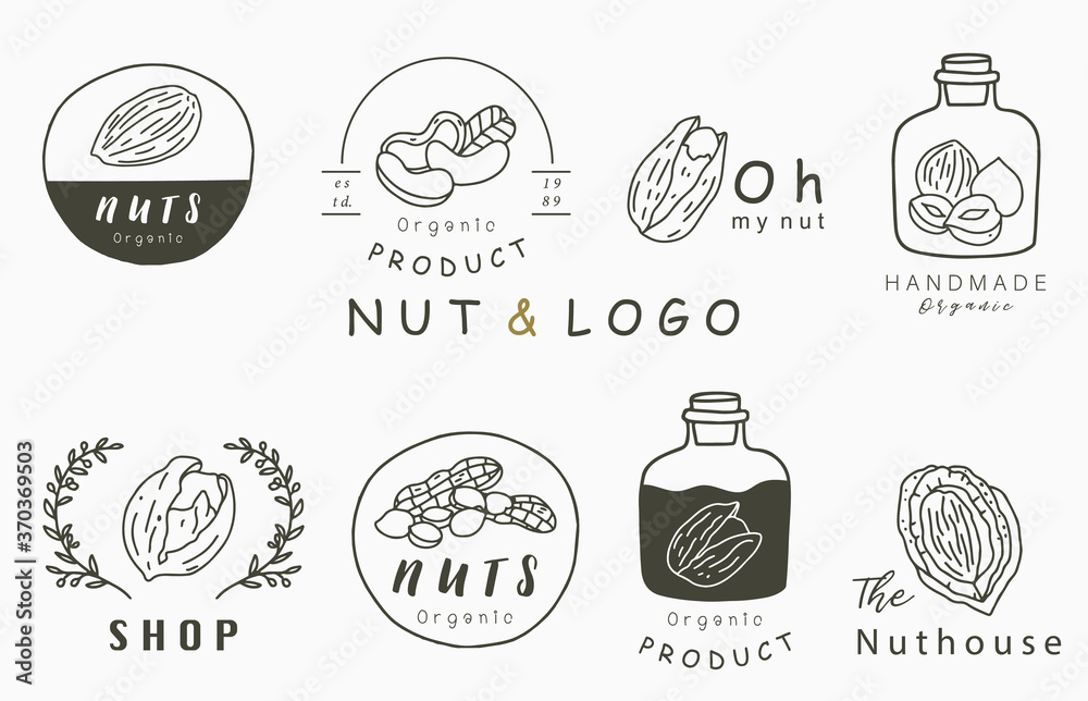 nuts collection logo with hazelnut,walnut,peanut.Vector illustration ...