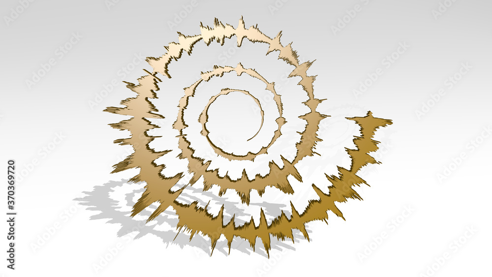 SPIRAL stand with shadow. 3D illustration of metallic sculpture over a ...
