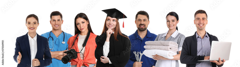 Career choice. People of different professions on white background ...