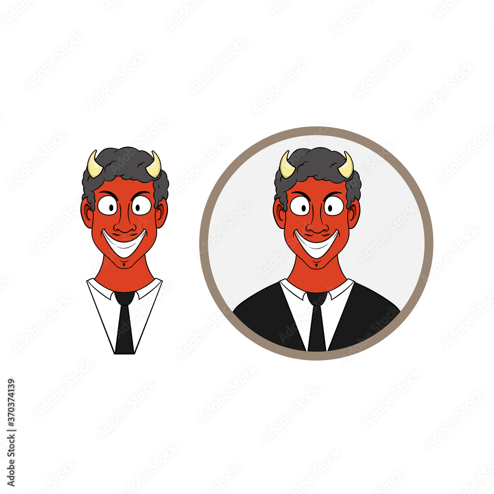 bust of smiling cartoon Satan in a circle. vector isolated on white ...