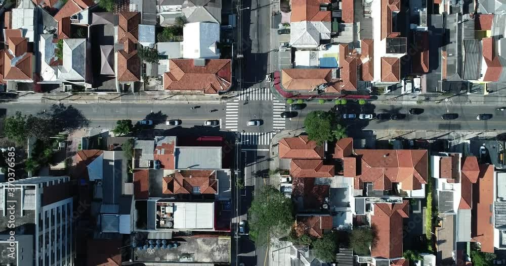 Backward movement with Drone filming on camera 90 degrees down, empty ...