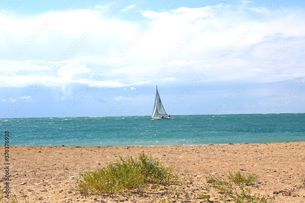 Vacation scene of at the sea on the beach of La Barrosa in Sancti Petri ...
