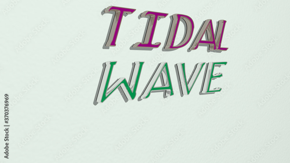 3D illustration of tidal wave graphics and text made by metallic dice ...