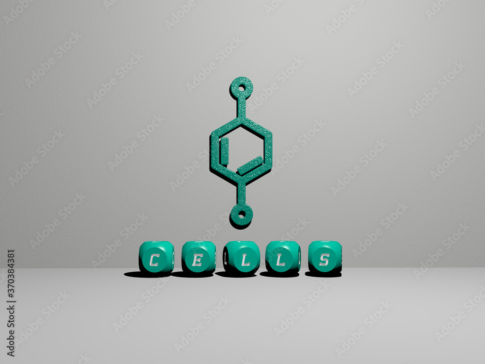 3D illustration of CELLS graphics and text made by metallic dice ...