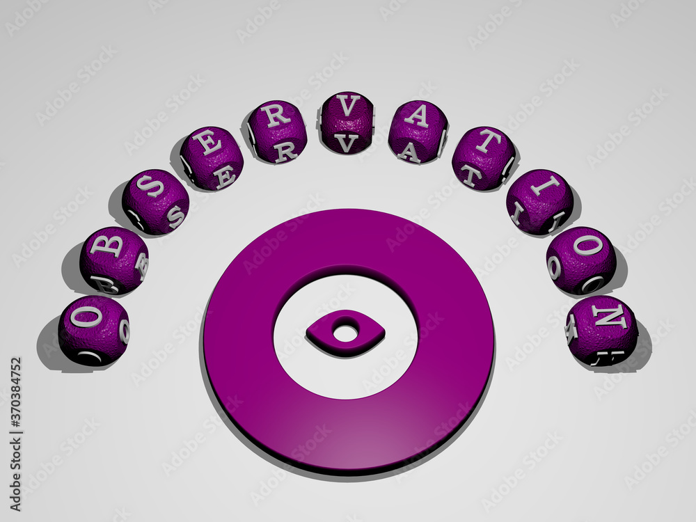 3D representation of observation with icon on the wall and text ...