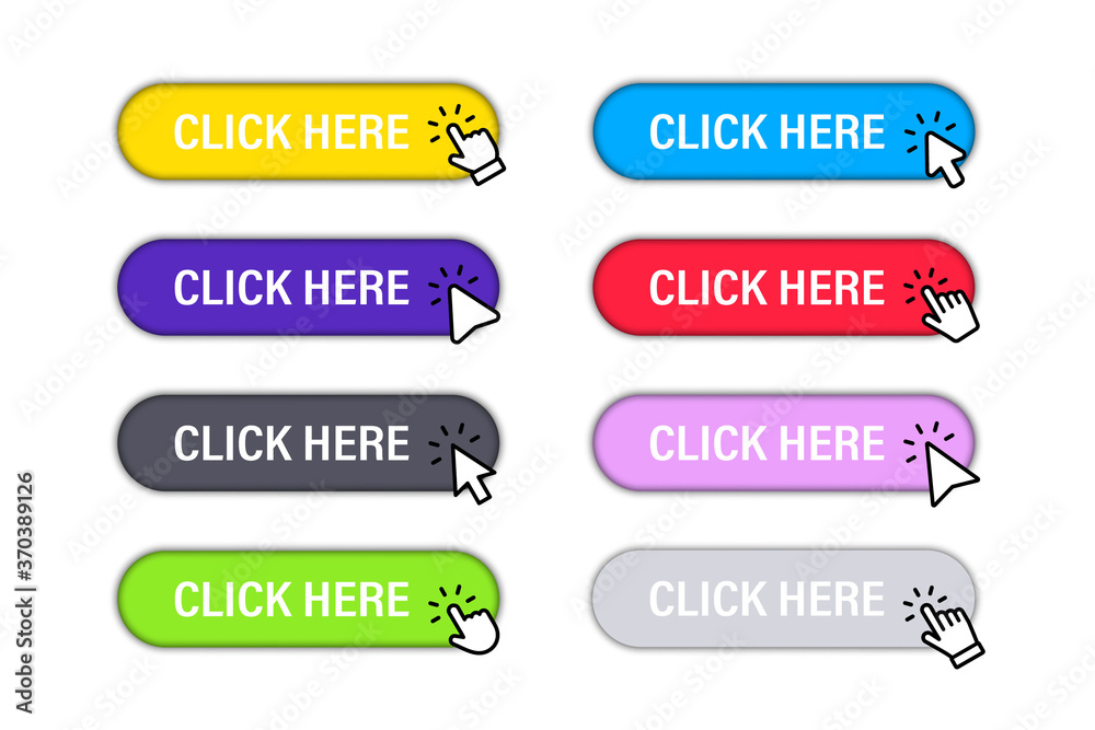 Vetor do Stock: Click Here Button with Click cursor. Set for button website design. Click button ...
