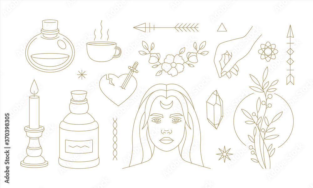 Vector outline symbols of magic and witchcraft Stock Vector | Adobe Stock